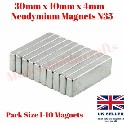 30x10x4mm Neodymium Magnet Large Rectangular Block N35 Models Hobby ...