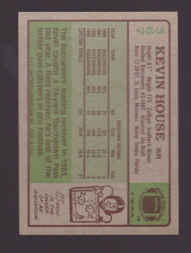 1984 Topps Kevin House #367 Tampa Bay Buccaneers | eBay