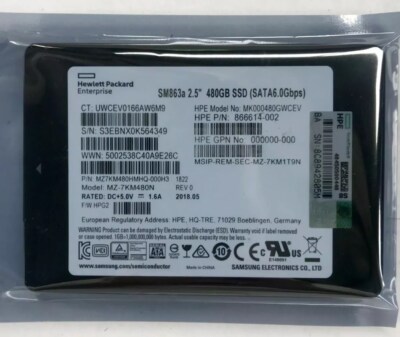 Samsung SM863a 480GB SSD HPE 2.5" SATA 6Gb/s MZ-7KM480N MZ7KM480HMHQ ...