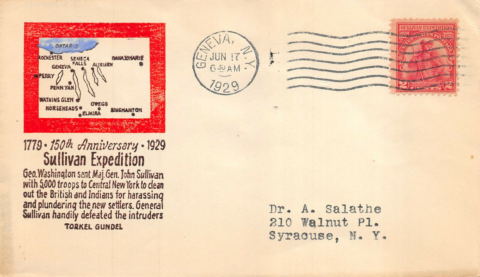 657 2c Sullivan Expedition unlisted, Gundel hand painted add-on cachet ...