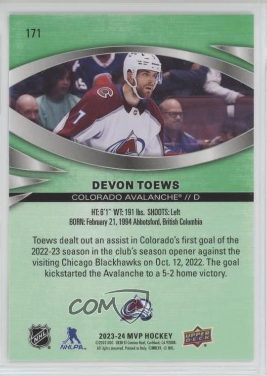 2023-24 Upper Deck MVP Green Script Devon Toews #171 | eBay