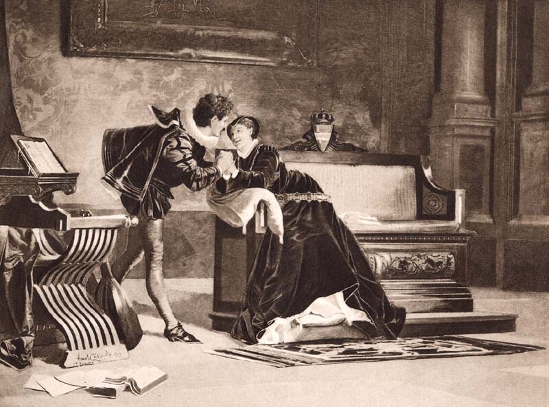 David RIZZIO & LOVER MARY STUART QUEEN OF SCOTS ~ 1888 Art Print ...