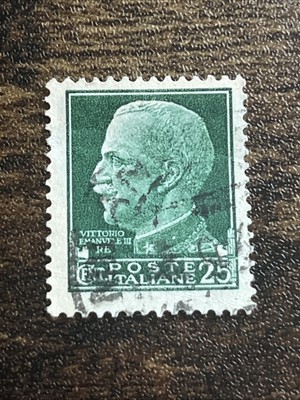 1929 Victor Emmanuel III 25 Cent Poste Italiane Green Used Actual Stamp ...