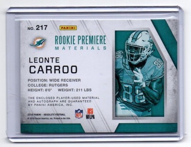 Leonte Carroo Auto # 174 / 499 Autograph Football Jersey BLUE INK Miami ...