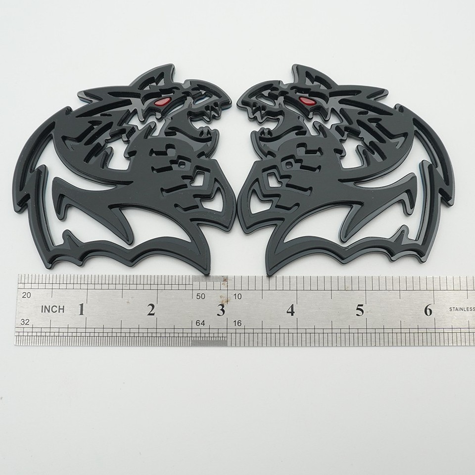 2Pc Dragon Badges Emblem Red eye BLACK WINGS PREMIUM RED Fender Angry ...