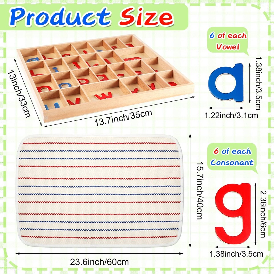 Montessori Letters Movable Wood Alphabet with Box and Large Mat Small ...