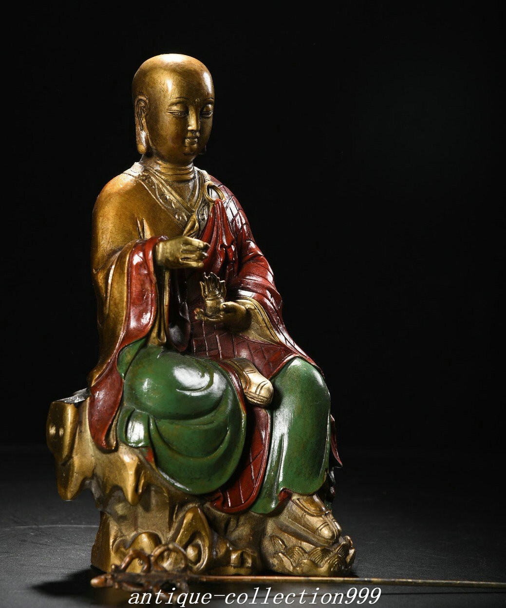 10.4'' Tibet Bronze Gilt Painting Tang Seng San Zang Ksitigarbha Buddha ...
