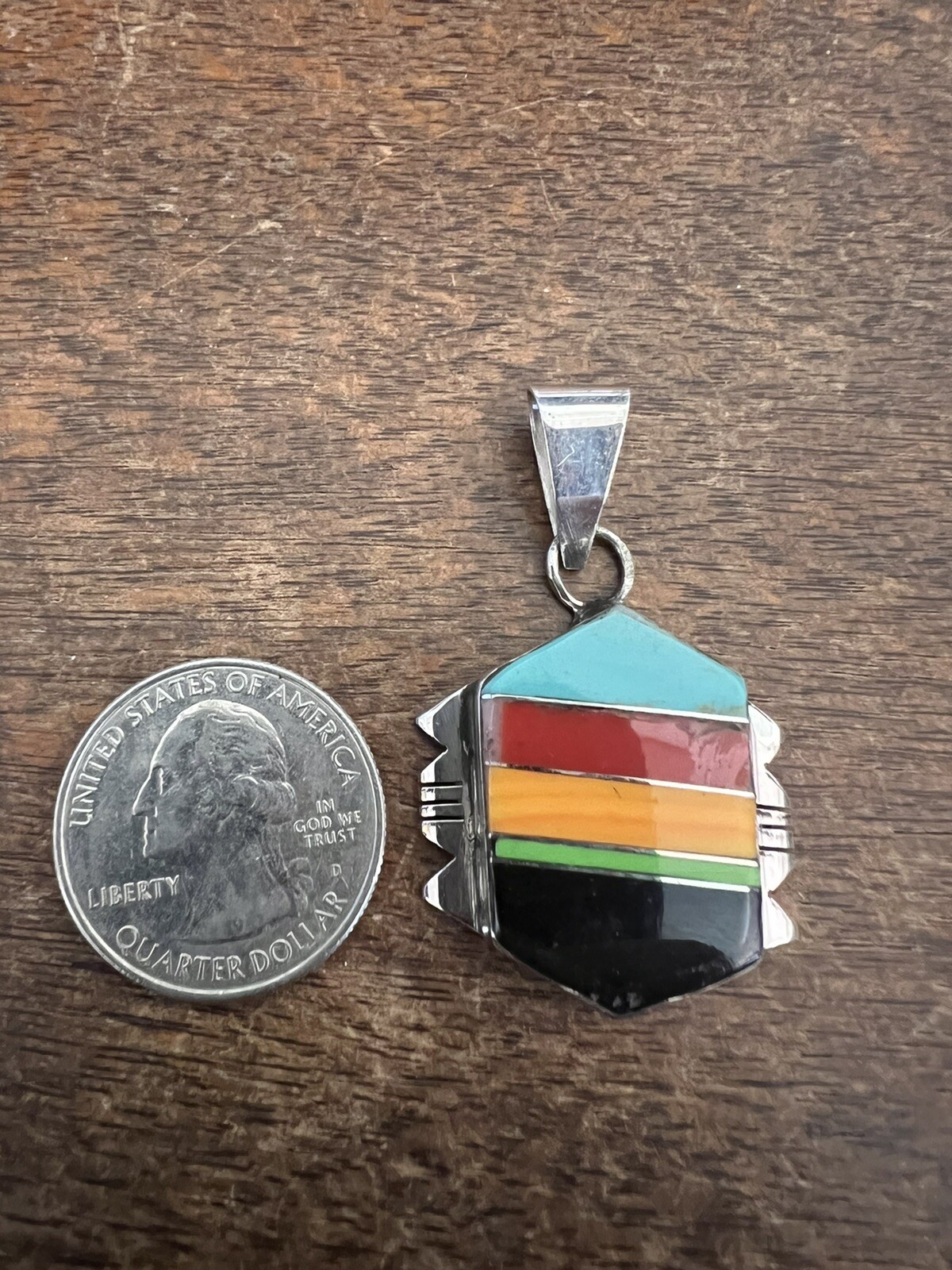 Navajo Pendant Inlay Turquoise Multi-stone Pendant Native American Zuni ...