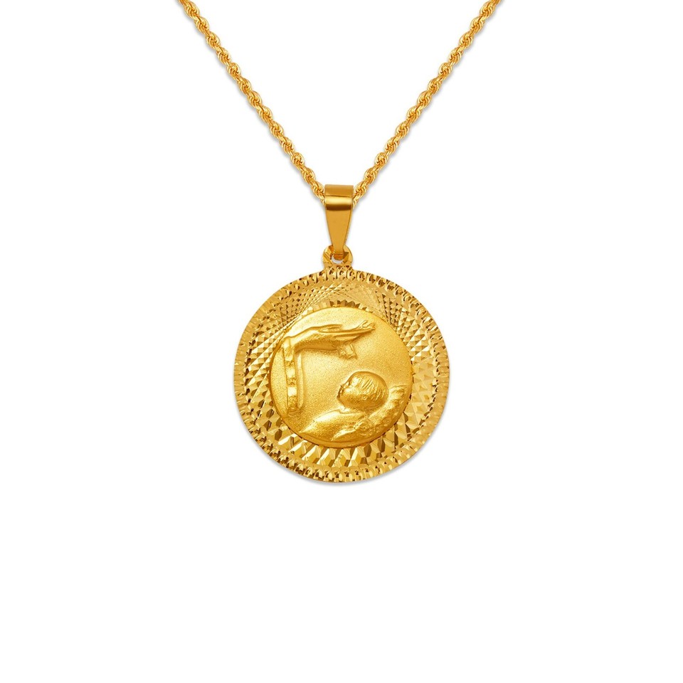 Baptism Medal Medallion Pendant Real 14K Yellow Solid Gold Religious ...