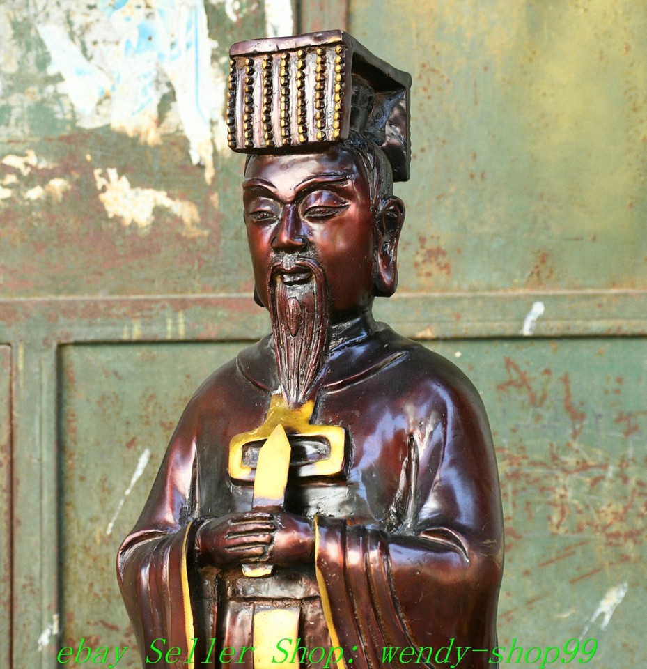 77CM Huge Antique Old Chinese Red Bronze Gilt Xuanyuan Emperor Monarch ...