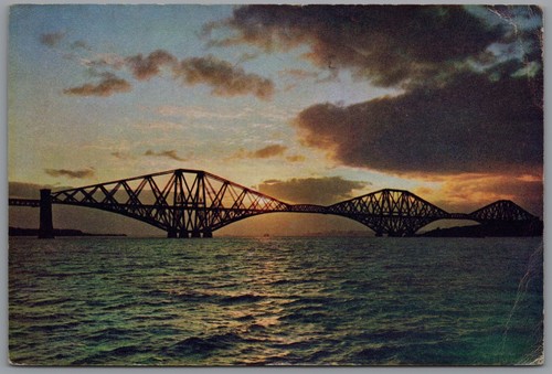 Sunset over the Forth Bridge Firth of Forth Scotland Postcard Postmark ...