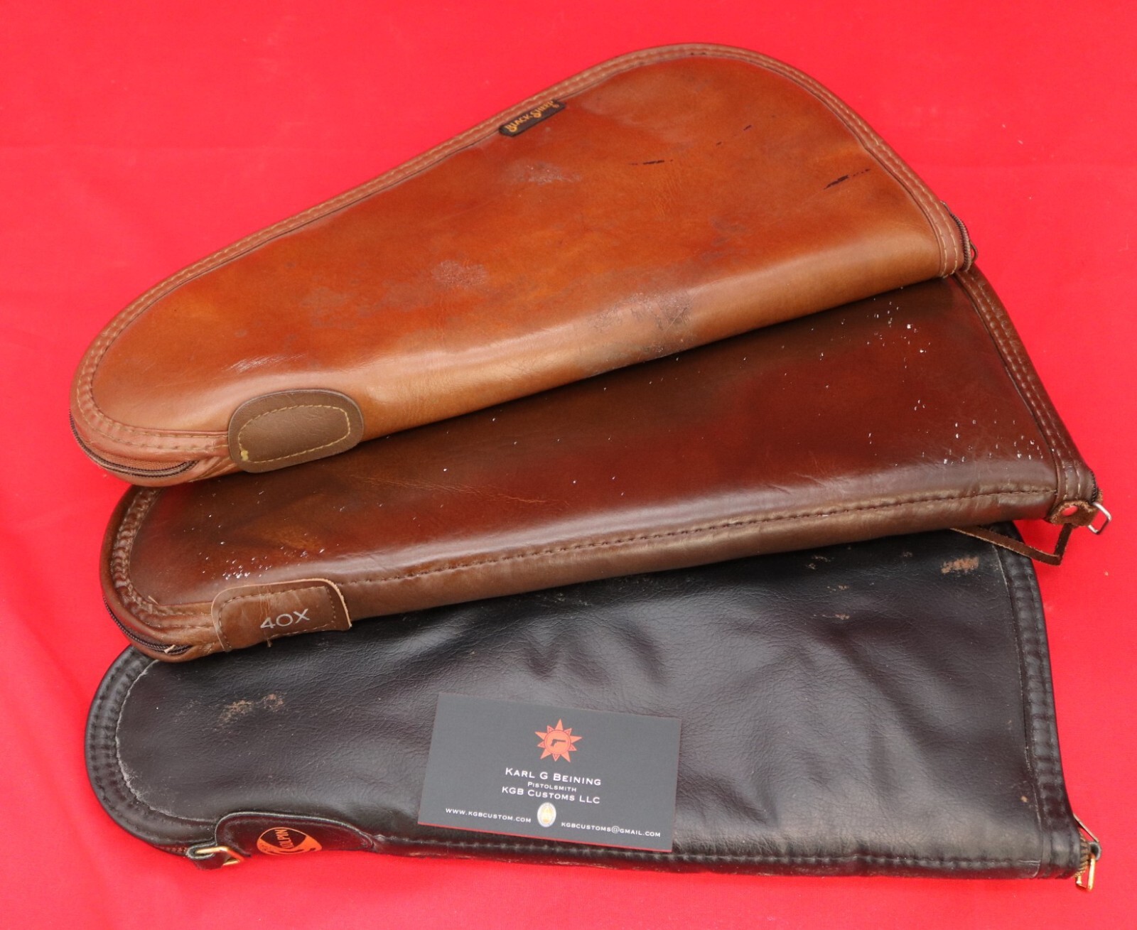 LOT OF Three -- Nice Leather - Vinyl Pistol Rug Cases w/Soft Lining ...