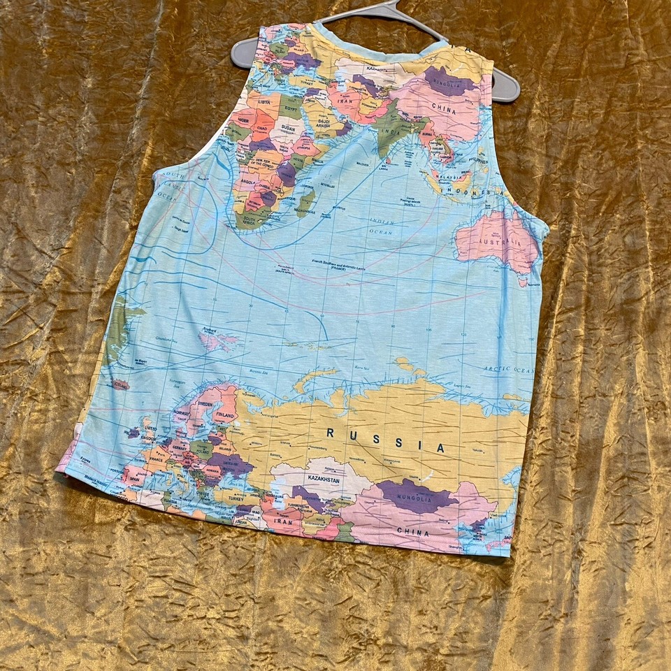 Pixie Lady Sleeveless Tank Top Shirt Size 1X Map of the World Bin 11 | eBay