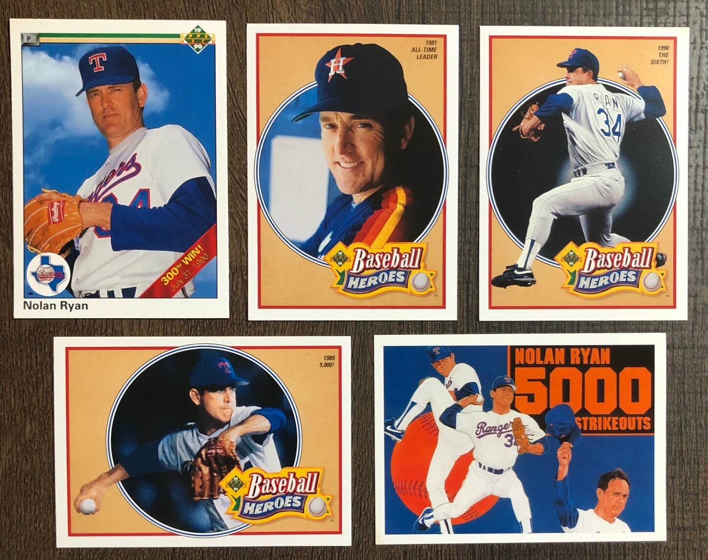 '90 Upper Deck Nolan Ryan (300th Banner)-3 Heroes cards & 5000K NM-MT ...