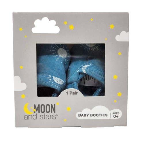 Moon and Stars Blue Baby Booties, 0+ 195602046454| eBay