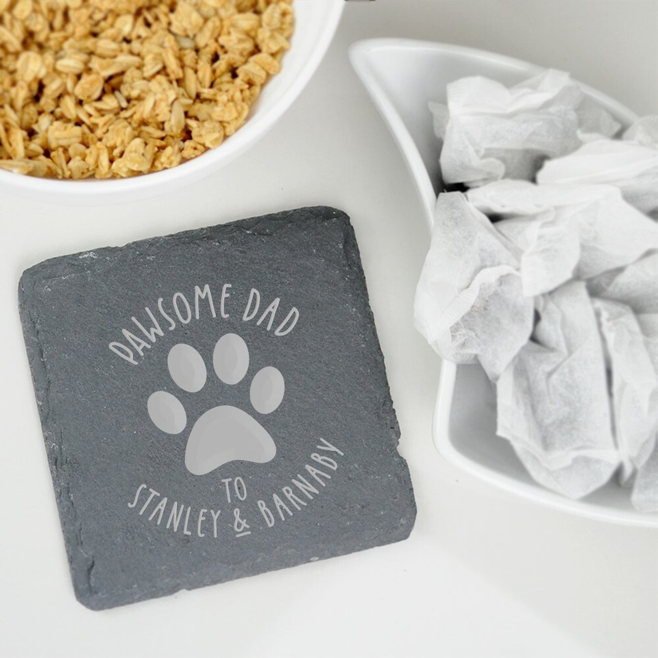 Pawsome Dad Slate Coaster Personalised Fathers Day Gift from Dog / Cat ...