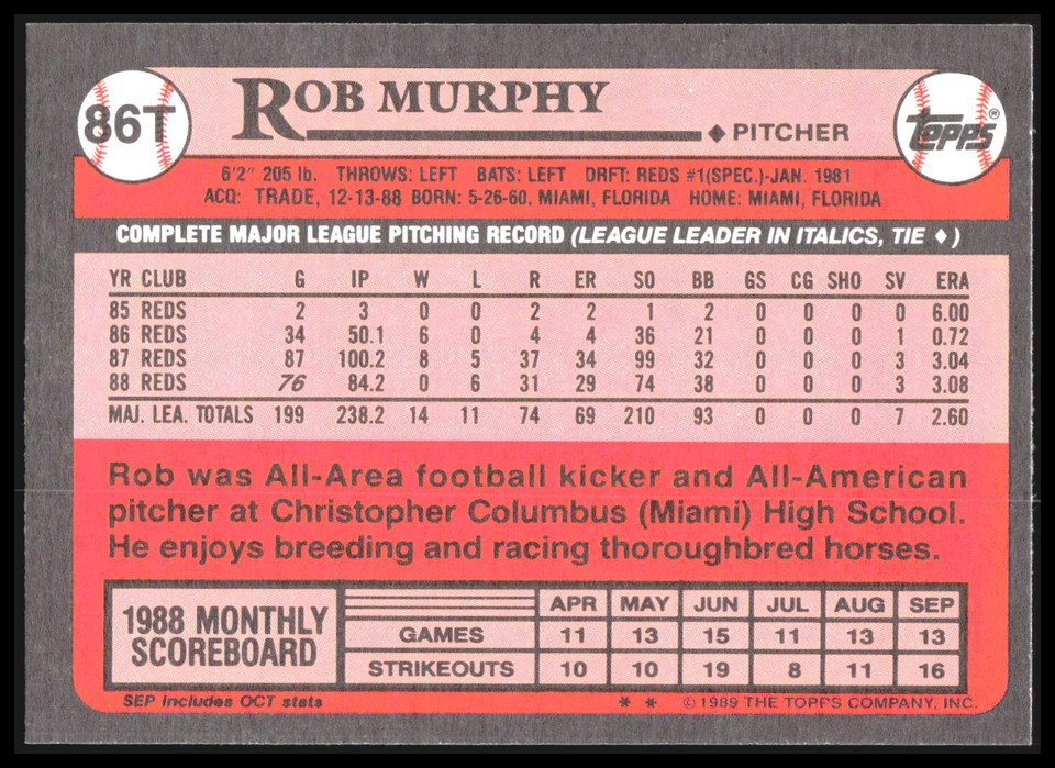 1989 Topps Traded Rob Murphy #86T Boston Red Sox 5J | eBay