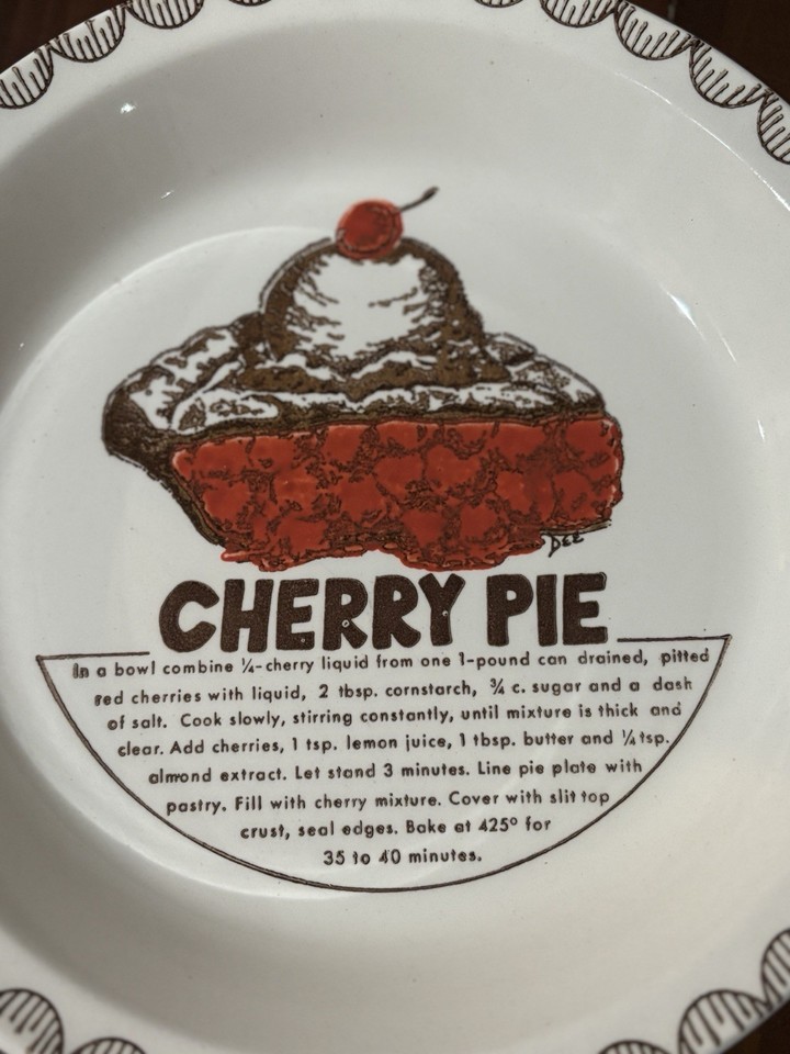 Vintage Cherry Pie Recipe Plate Retro Kitchen Décor Ceramic Baking Dish ...