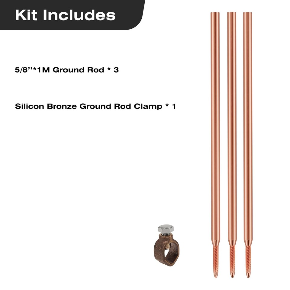 10FT Ground Rod, 5/8'' Full Size Copper Clad Carbon Steel Grounding Rod ...