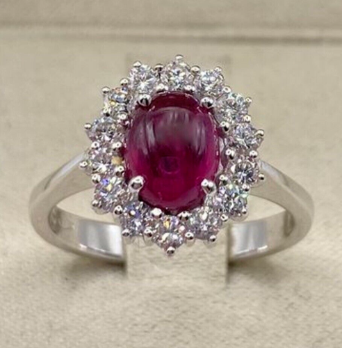 18Kt Gold Ring With Natural Diamonds And Burmese Myanmar Ruby Cabochon | eBay