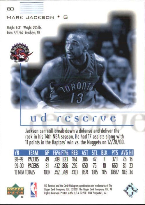 2000-01 Upper Deck Reserve - #80 Mark Jackson for sale online | eBay