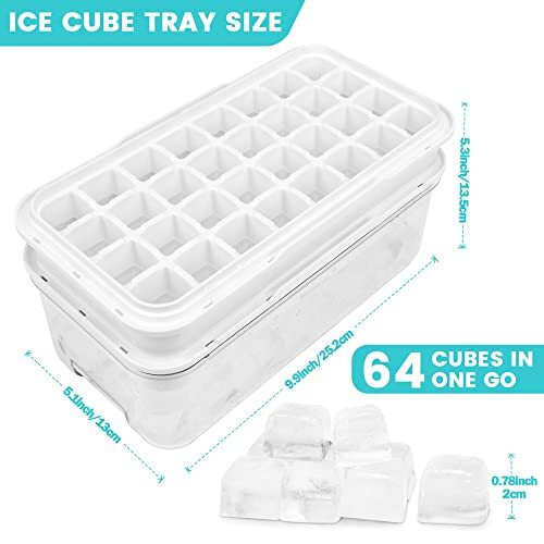 Ice Trays for Freezer with Lid & Bin, Ice Cube Tray Making 64 pcs Ice ...