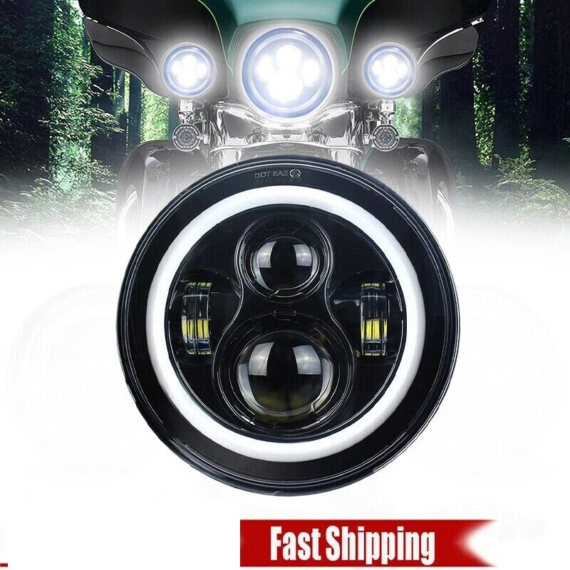 DOT E9 7inch Round Black Headlight Headlamp light Hi/Lo Beam fit ...