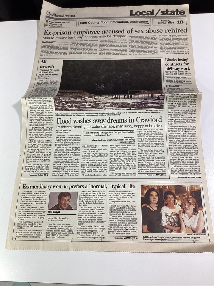 Macon Georgia Telegraph Newspaper July 10, 1994 Flood Crawford Forsyth ...