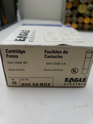(2C2) 10pcs - 50A Eagle Cartridge Buss 655-50 Fuses 250 Volt, 50 Amp | eBay