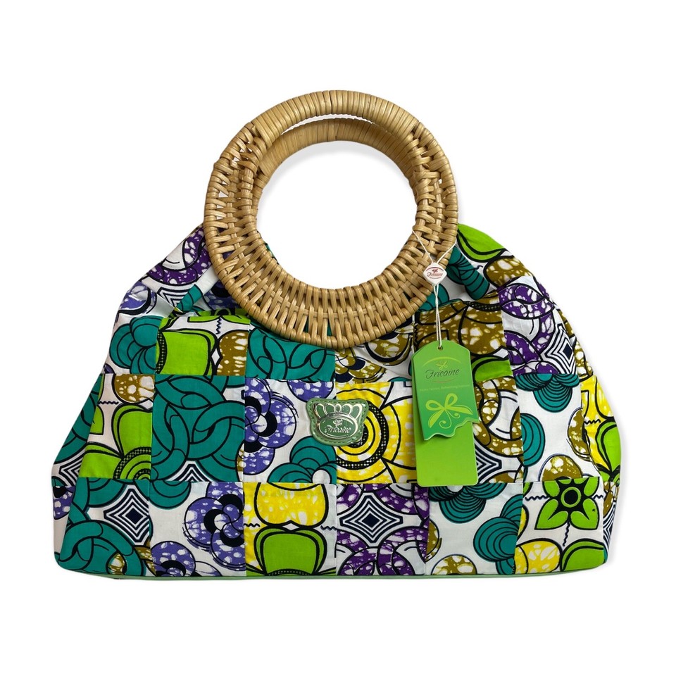 NEW Fricaine Purse Rattan Wicker Handle Tote Handbag Bag Patchwork ...