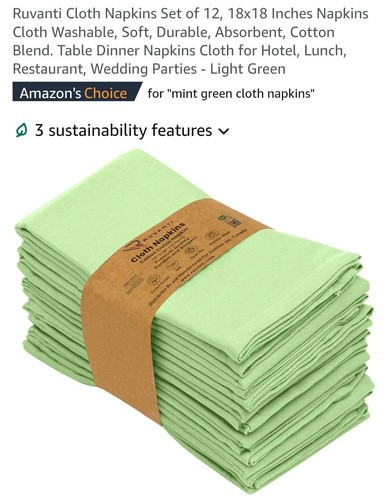 Set of 12 Ruvanti 18x18 Light Green Premium Napkins Wedding or Other ...