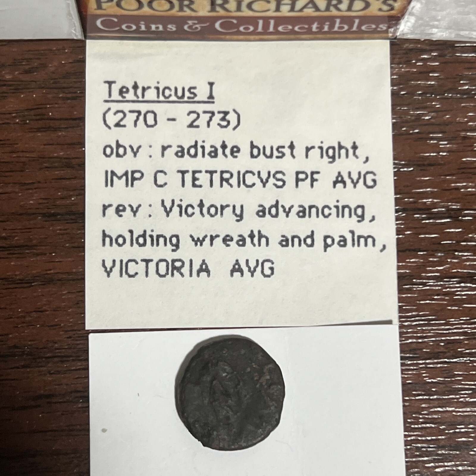 Tetricus 1, 270-273 Roman Bronze Coin. Radiate Bust/Victory Advancing ...