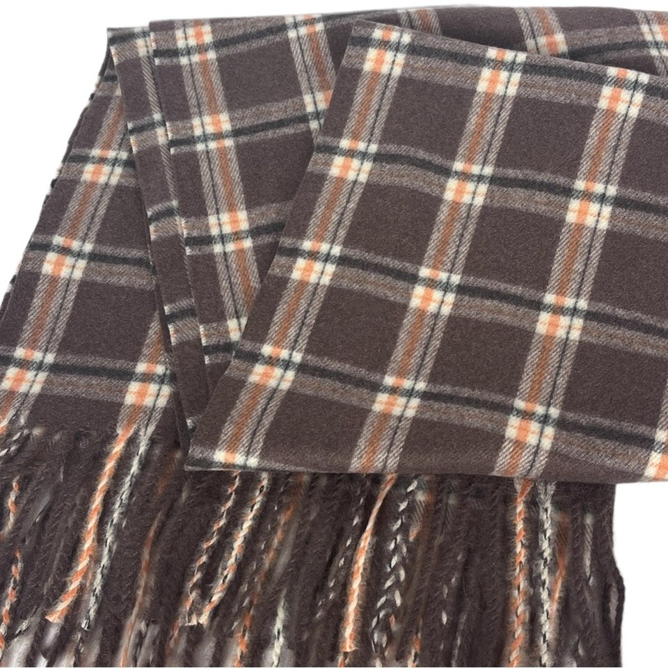 New Chocolate Brown Plaid Blanket Scarf Wrap Soft Fuzzy Fringe Preppy ...