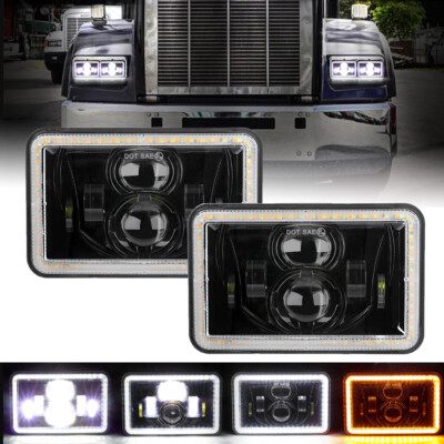 Pair 4x6"Inch LED Rectangle Headlights Hi/Lo Sealed Beam w/ DRL For ...