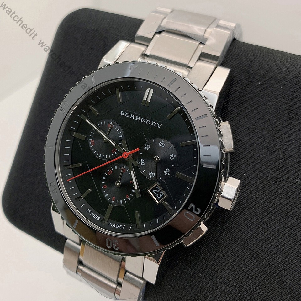 BURBERRY BU9380 Silver Stainless Steel Bracelet Analog Chronograph Men ...
