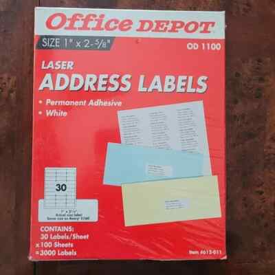 Office Depot Laser Address Labels 1" x 2 5/8" 3000 Labels Sealed | eBay
