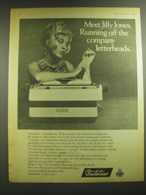 1969 Gestetner Duplicators Ad - Meet Jilly Jones Running off company ...