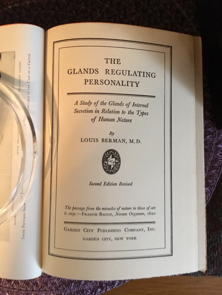 Glands Regulating Personality Louis Berman, M.D. Second Edition 1928 HC ...