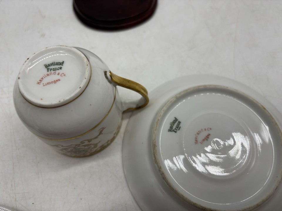 Haviland Limoges France Demitasse Teacup tea cup saucer Floral Gold ...