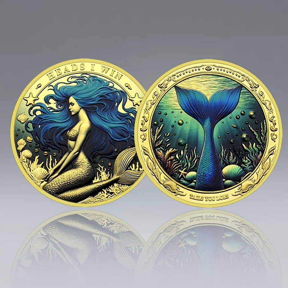 Mermaid Coin Heads I Win Tails You Lose Gold Plated Fantasy Ocean ...