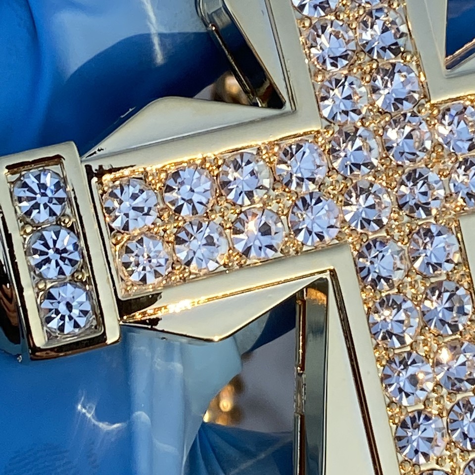 18k Gold Plated Huge Flared Cross Full Iced Simulated CZ Jesus Hip Hop ...