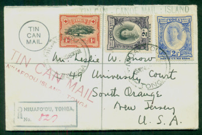TONGA, 1940 TIN CAN MAIL COVER, beautiful franking and many markings ...