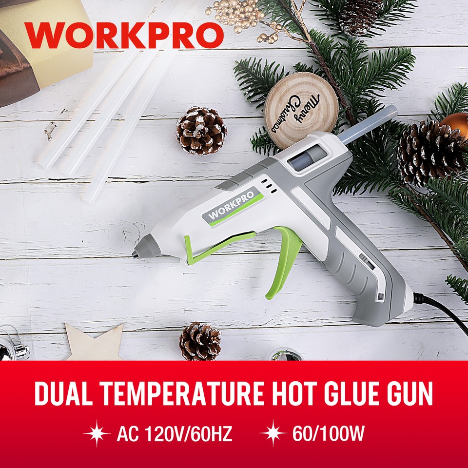 WORKPRO 60/100W Dual Temp Hot Glue Gun Full Size Glue Gun 10PC 7/16 ...