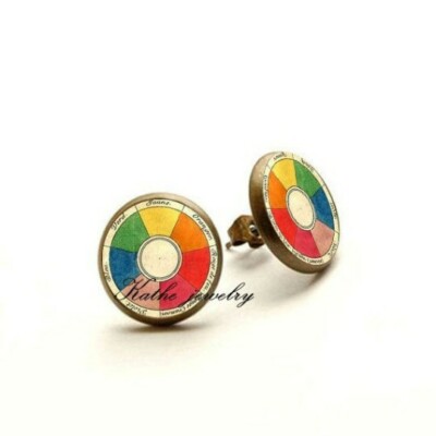 Retro artist earrings vintage French color wheel jewelry art teacher ...