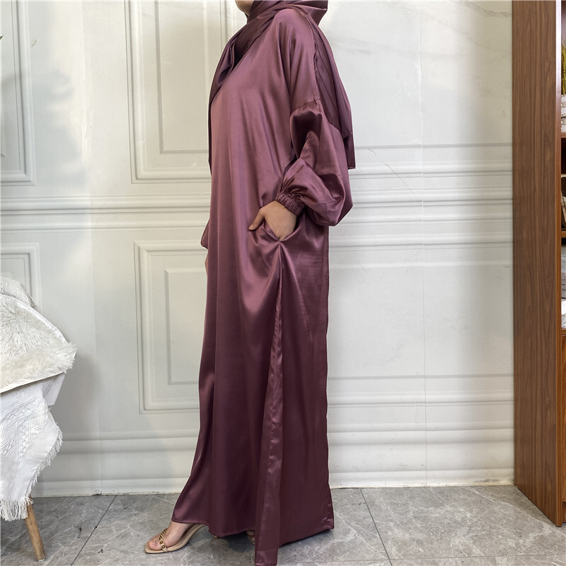 Muslim Satin Maxi Abaya Kaftan Ramadan Women Dress Arab Dubai Robe ...