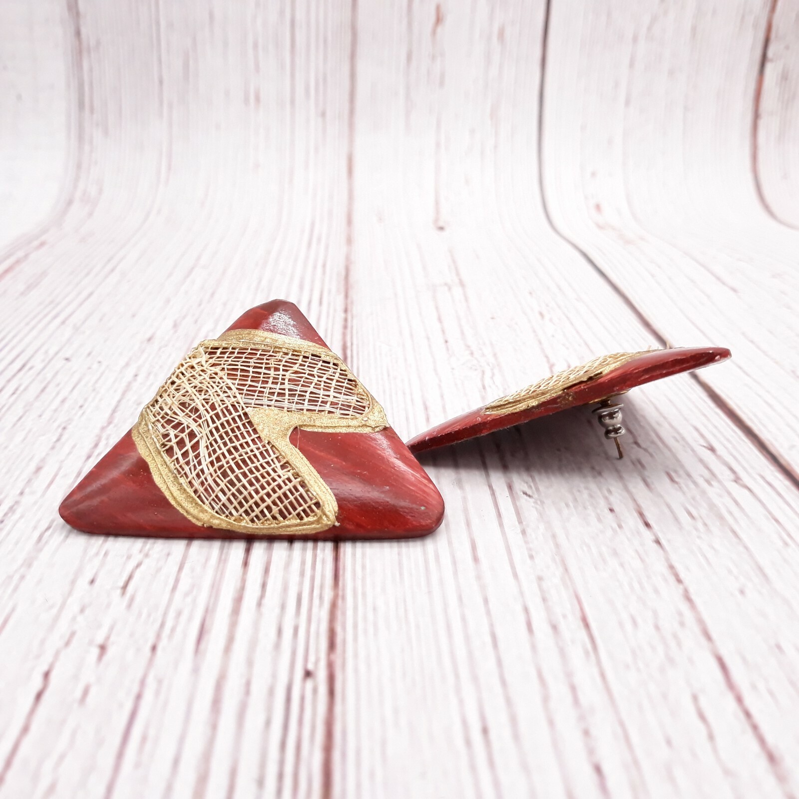 Retro Huge Triangle Decoupage Earrings | eBay