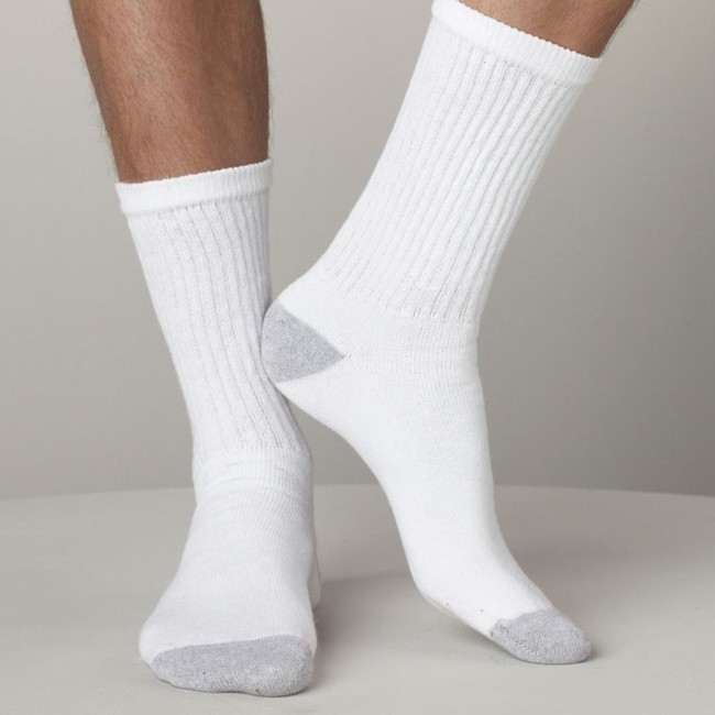 6 Pairs Mens Lightly Cushioned White Cotton Crew Socks US Made Fits 8 ...