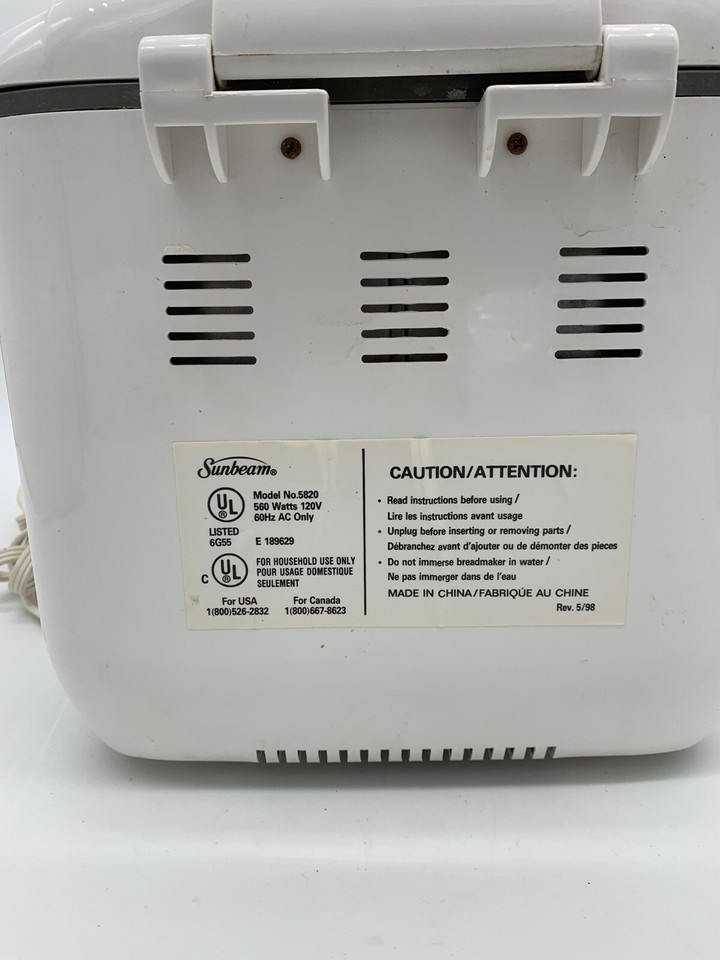 Sunbeam 2 Pound Bread Maker Automatic Machine Model # 5820 With Bread ...