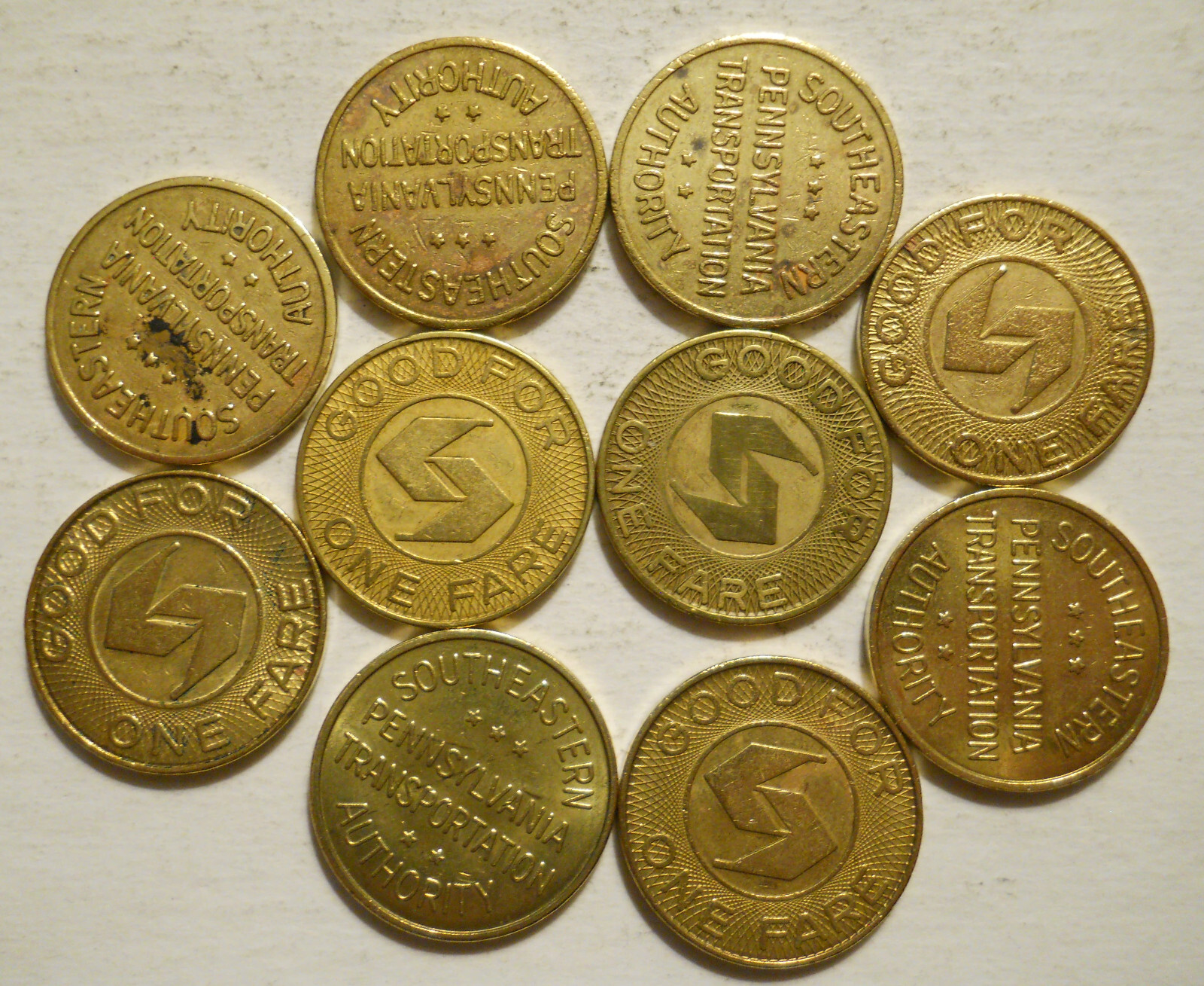 Lot of 10 SEPTA (Philadelphia, Pennsylvania) transit tokens - PA750AX ...