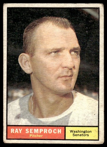 1961 Topps Baseball Card (Damaged) Ray Semproch Washington Senators ...